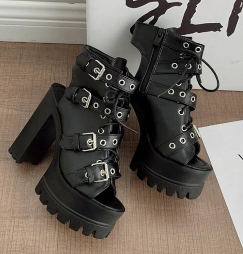 Sandales Bottes D'Été À Talon Plateforme 15 CM Noir Cuir Synthétique ...