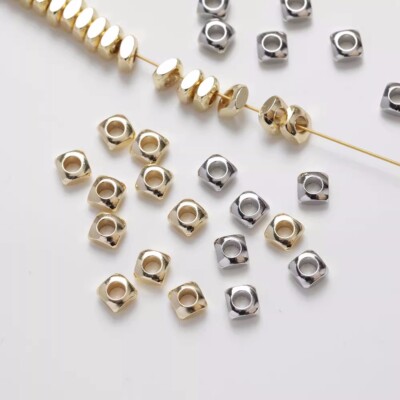 10pcs Square Spacer Bead,Gold/Silver Tone Square Bead,14K Gold Plated ...
