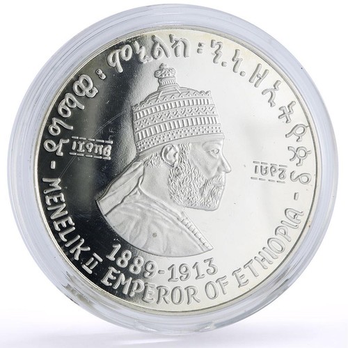 Ethiopia 5 dollars Emperor Menelik II Politics KM-50 proof silver coin ...