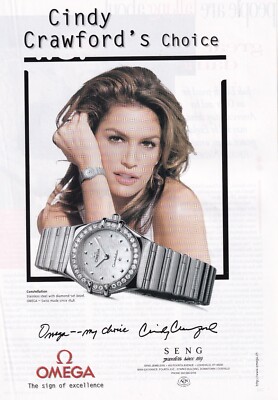 OMEGA WATCH Magazine Print Ad Advert Constellation CINDY CRAWFORD VTG ...