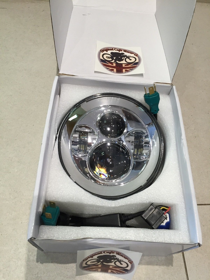 Motorbike Cafe Racer LED Headlight 40W Chrome 7″ Inch DOT E Approved UK ...
