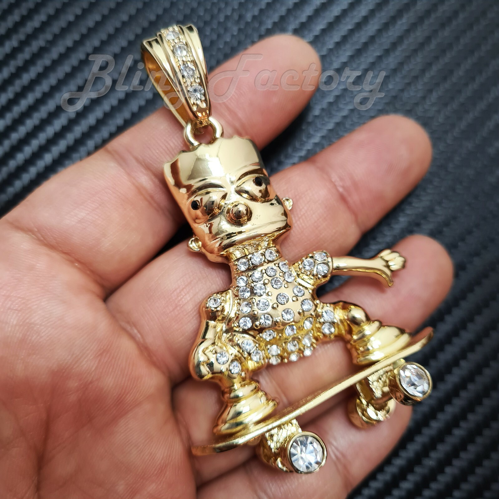 HIP HOP ICED GOLD PLATED LAB DIAMOND RAPPER'S SIMPSON SKATEBOARD CHARM ...
