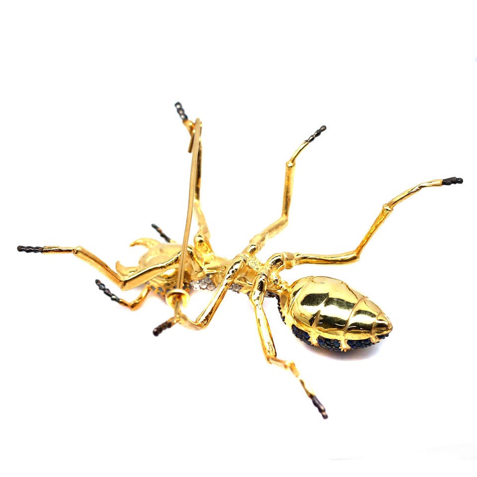 Gemstone Heated Blue Sapphire, Garnet & Zircon Ant Brooch 925 Sterling ...