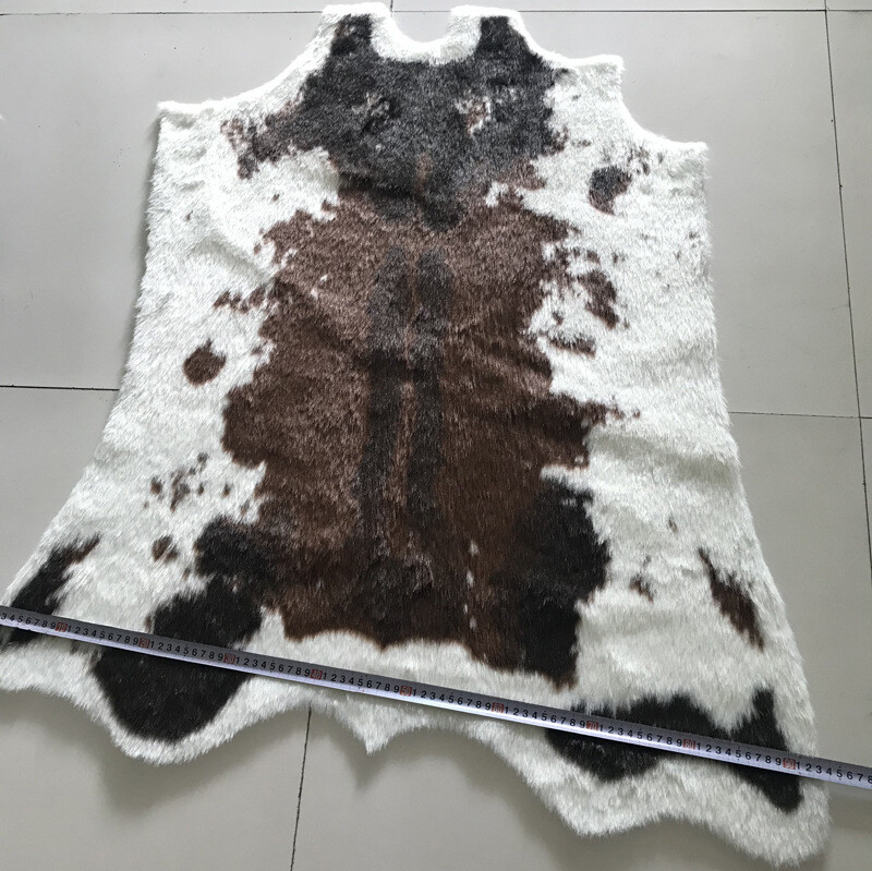 3.6'X3.2' Premium Faux Fur Cowhide Area Rug Throw Brown White Spotted ...