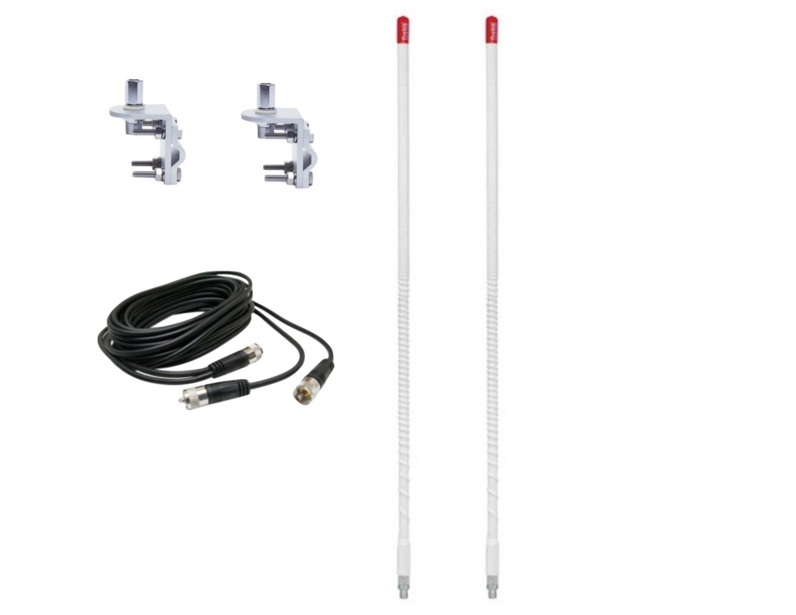 NEW 2 FIRESTIK 2 KW3 W 3FT WHITE CB ANTENNAS, 18FT DUAL COAX, BRACKETS ...