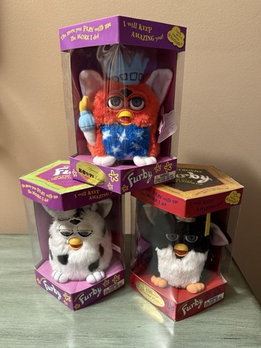 Lot of 3:Vintage Tiger Furby Dalmatian, Statue of Liberty + Graduation ...