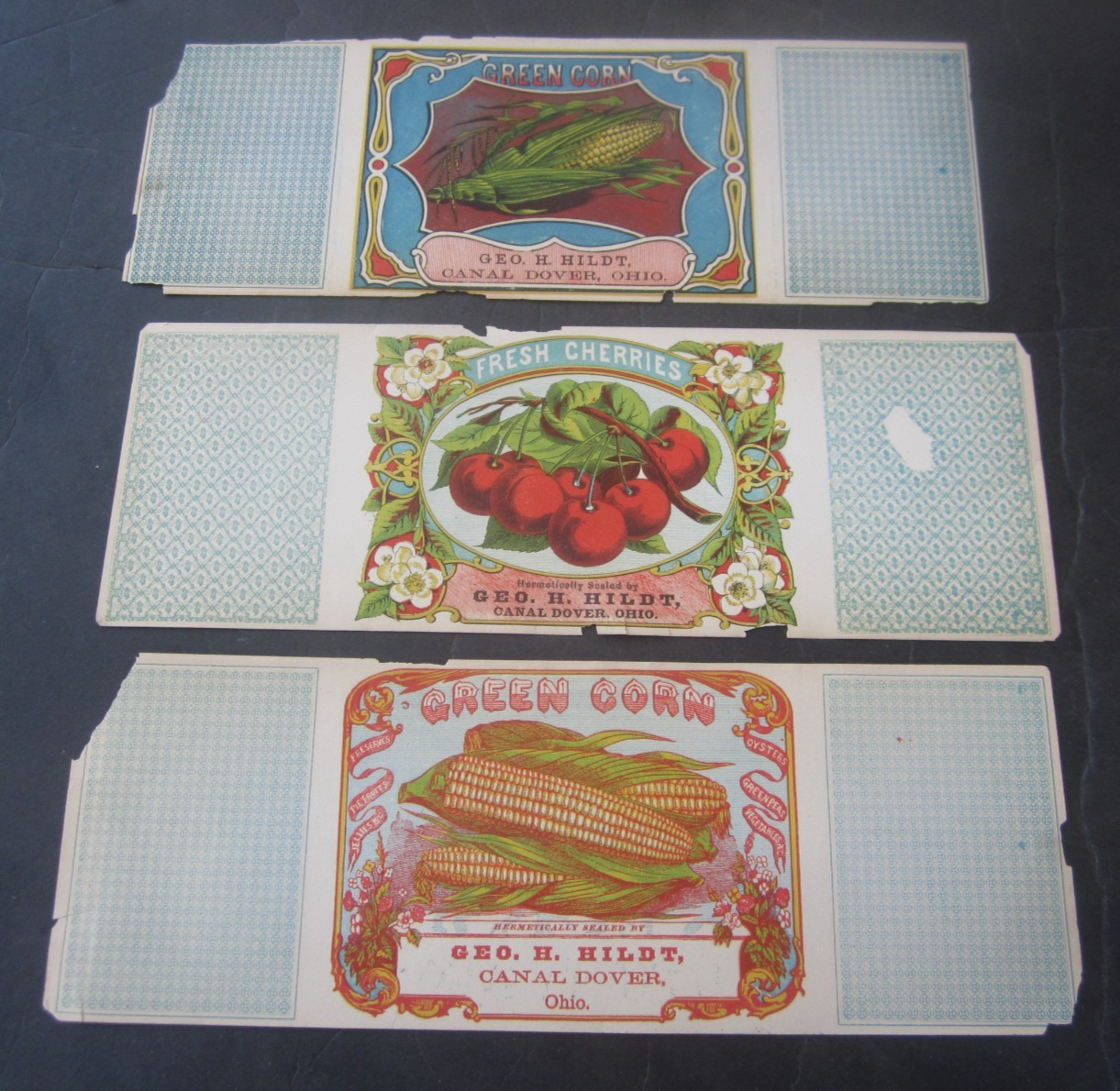3 Old Antique 1860's-70's - GEO HILDT - Canal Dover OHIO - CAN LABELS ...