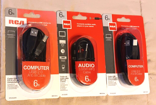 RCA USB 2.0 A to B Computer & Audio 3.6 mm MP3 CD TV DVD Aux Cable 6 FT ...