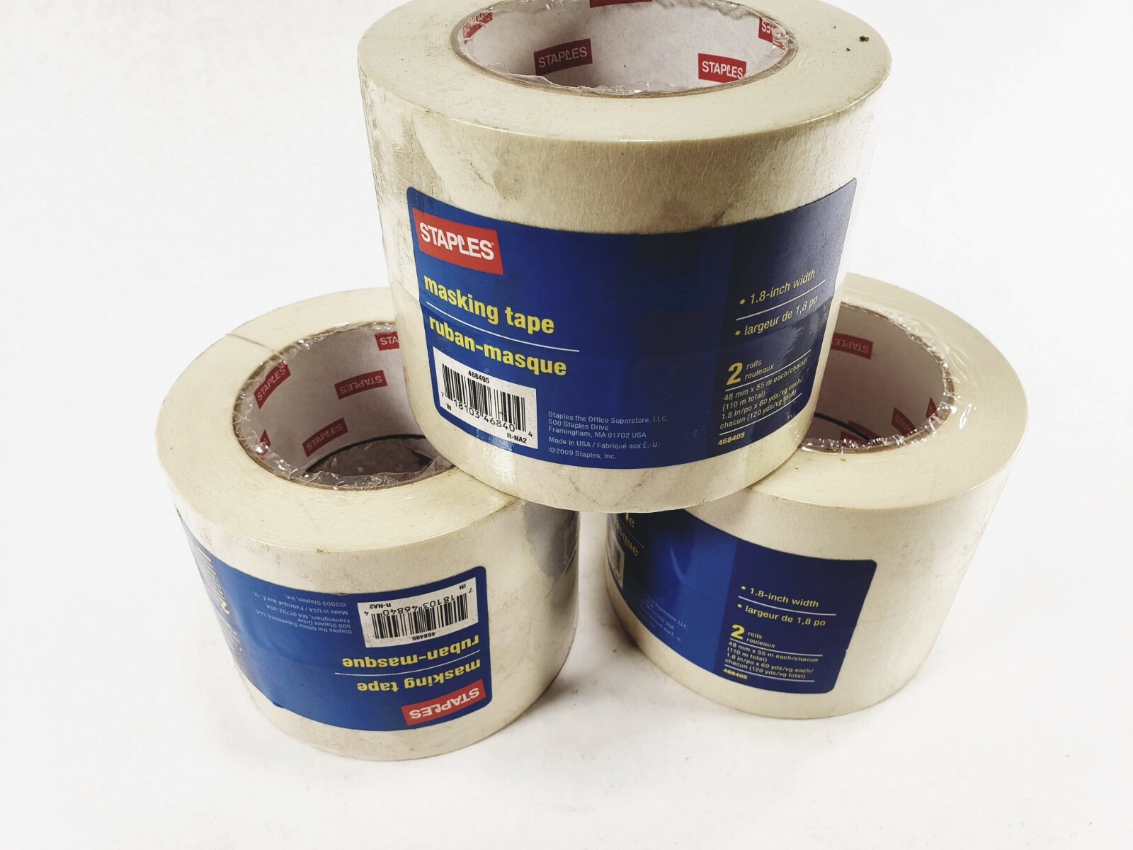 (LOT OF 3) Staples Masking Tape, 1.89" x 60 Yards 2/PK (468405-CC) 6 ...