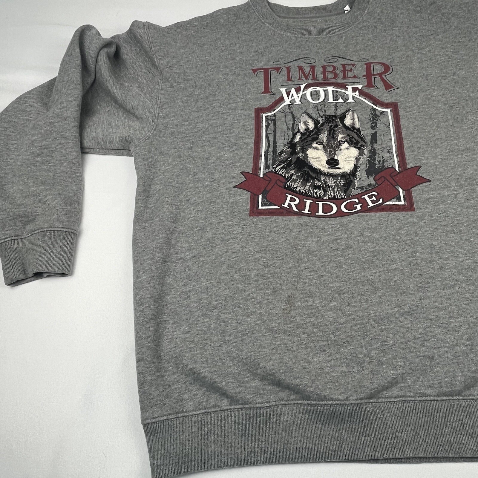 Timber Wolf Ridge Pullover Sweatshirt Embroidered Wolf Spell-Out Croft & Barrow | eBay