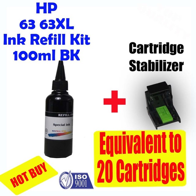 HP 63 63XL Refill Black Ink Cartridges 2x100ml Deskjet 3630 3632 2130 ...