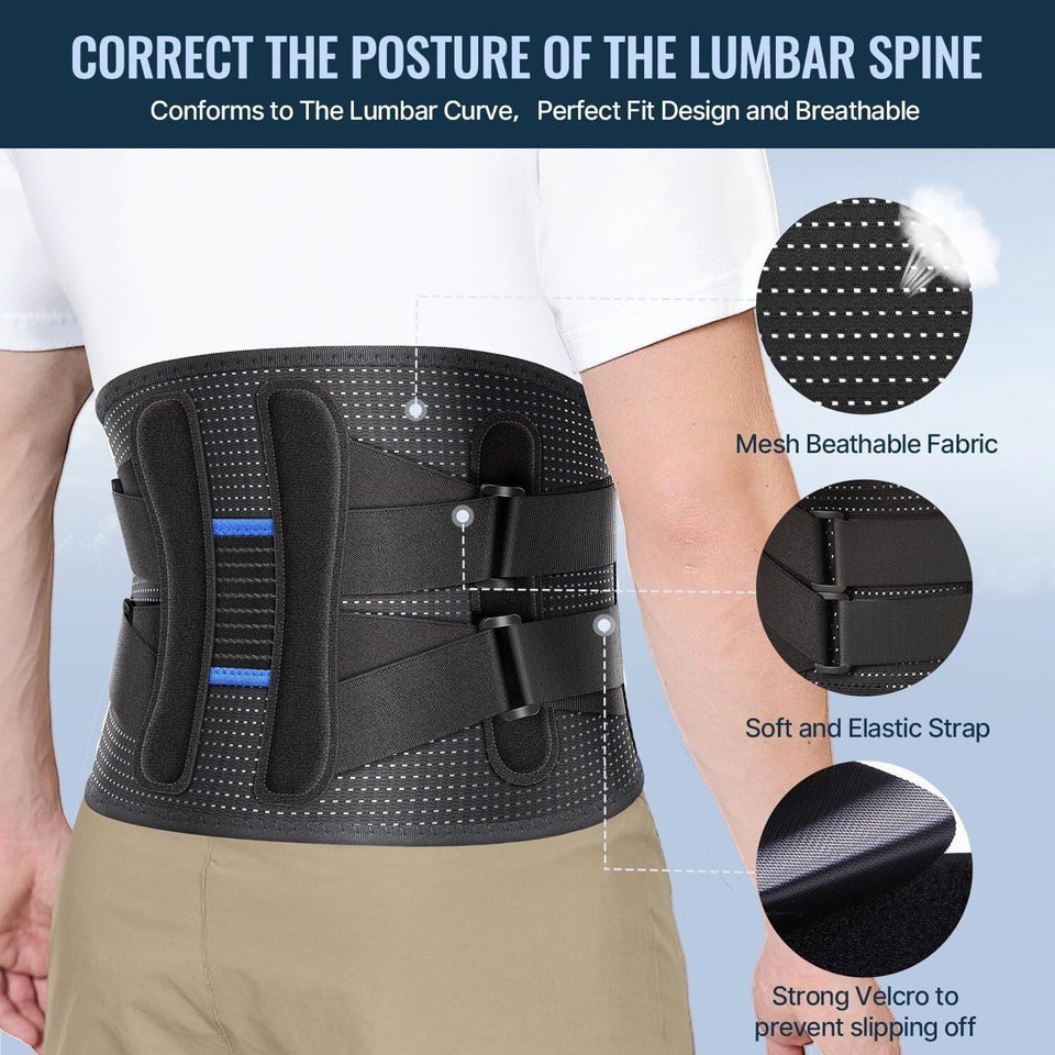 Fit Geno Back Brace for Lower Back Pain Relief - Lumbar Support for Men ...