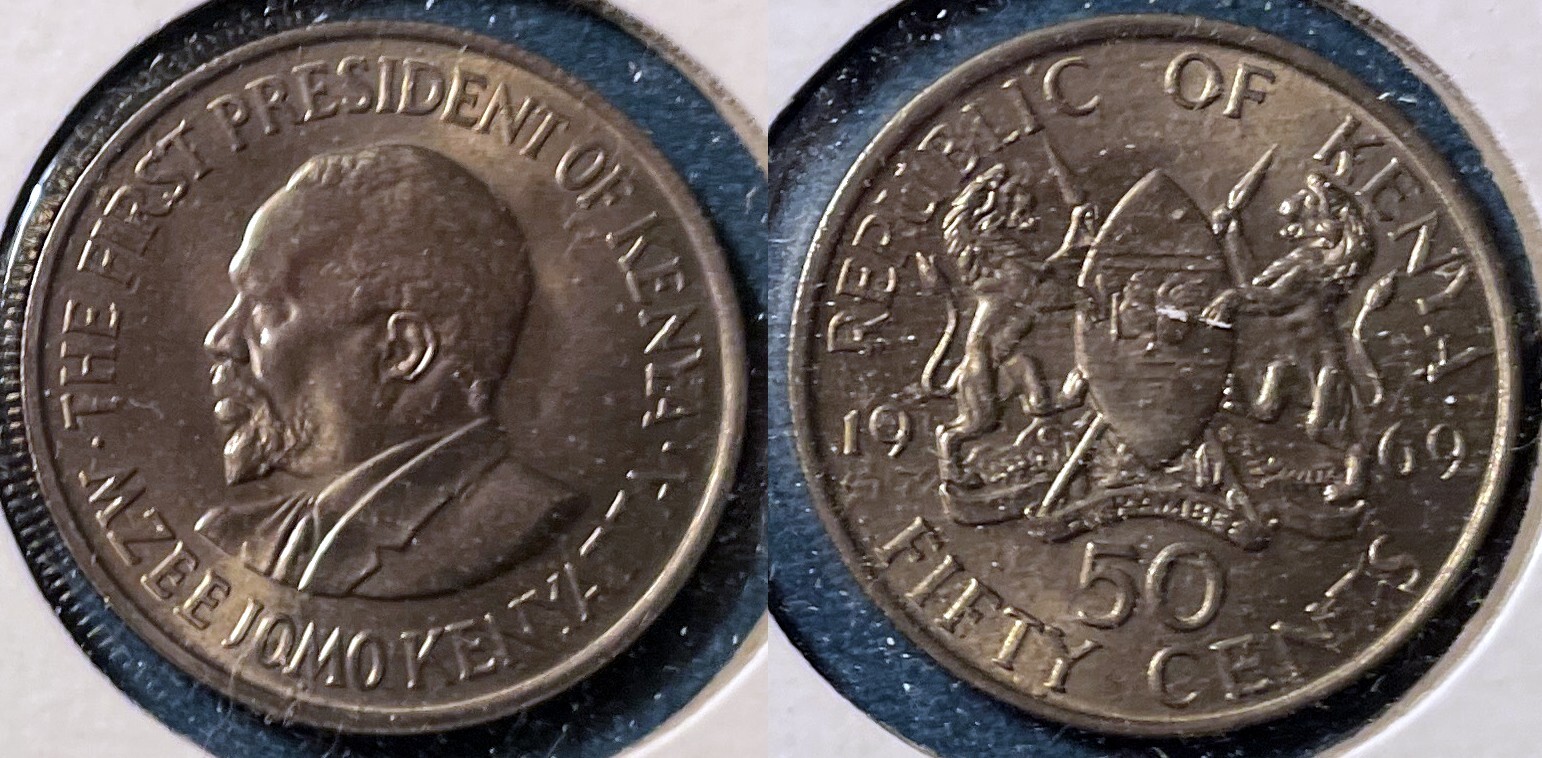 Kenya 1969 50 Cents Pres. Kenyatta KM-13 Copper-nickel BUNC #10 - US ...