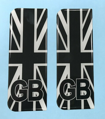Domed Black & White Union Jack GB Vehicle Number Plate Stickers - HIGH ...