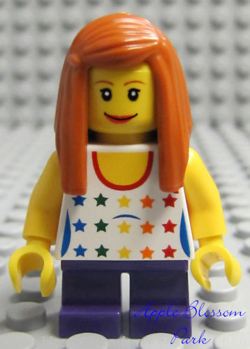 NEW Lego City FEMALE MINIFIG Girl Torso w/Long Orange Hair Short Purple ...