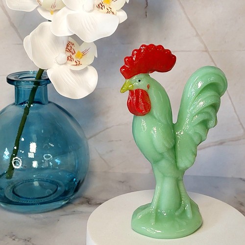 Green Jadeite Depression Style Glass Rooster Chicken Figurine, Vintage ...