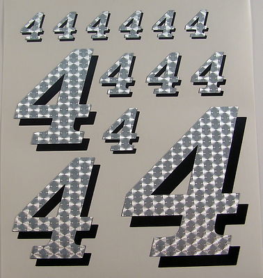 Racing Numbers Number 4 Decal Sticker Pack Silver Black 1/8 1/10 RC ...