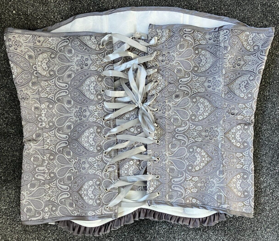 Silver Grey Lace-up Boned Corset with Modesty Panel at back Size 2xl ...