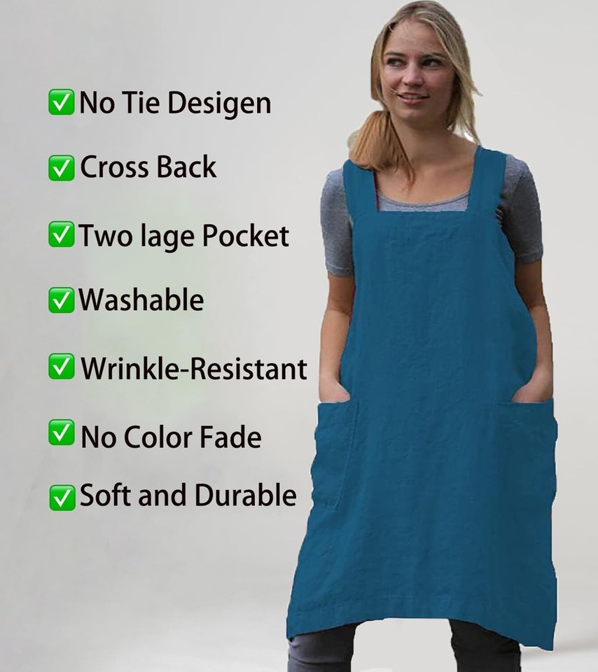 Japanese Aprons Plus Size Smock for Women with Pockets Cross Back ...