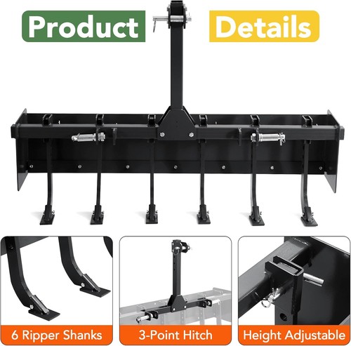 55" Box Blade Scraper 3 Point Hitch W/ 6 Scarifier Shank for CAT-0 CAT ...