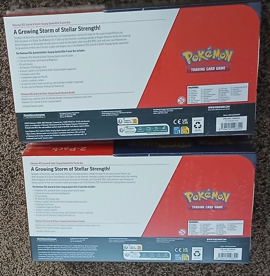 Pokémon Surging Sparks Elite Trainer Box & Booster Bundle Costco 2-Pack ...