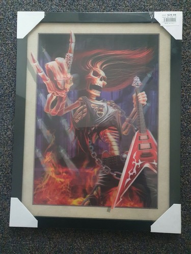 3 Dimension 3D SKELETON PLAYING GUITAR Framed Lenticular Picture Great ...