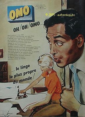 PUBLICITE LESSIVE OMO LINGE PROPRE DESSIN SIGNE COURONNE DE 1960 FRENCH ...