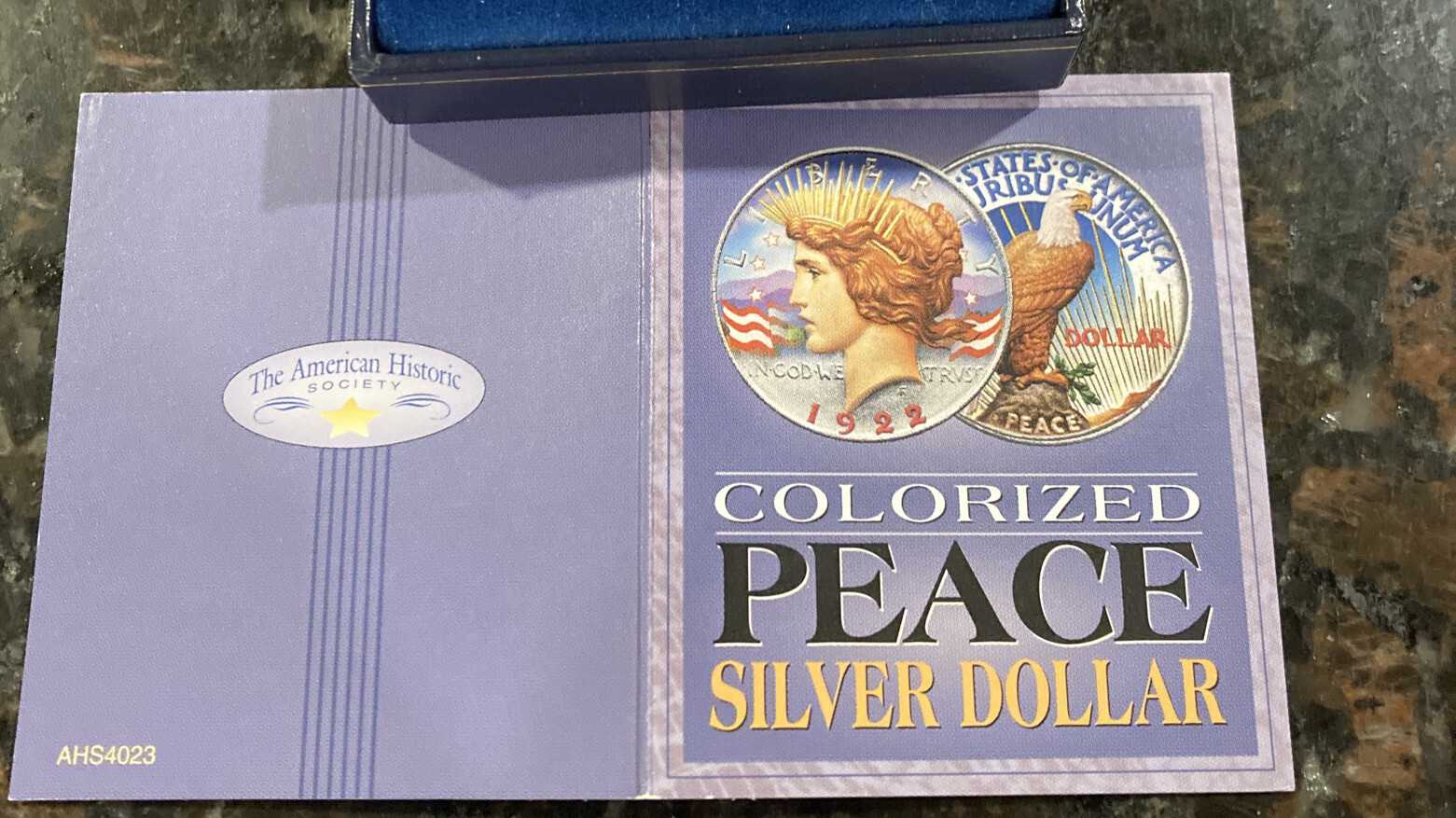 1922 PEACE SILVER DOLLAR COLORIZED COIN In Presentation Box with C.O.A ...