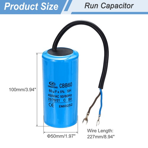 CBB60 60uF Running Capacitors, AC 450V 2 Wires 50/60Hz Cylinder ...