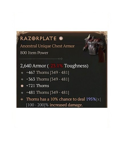 Diablo 4 S11 Razorplate 1GA 195% Unique Chest Armor Spiritborn Gear ...