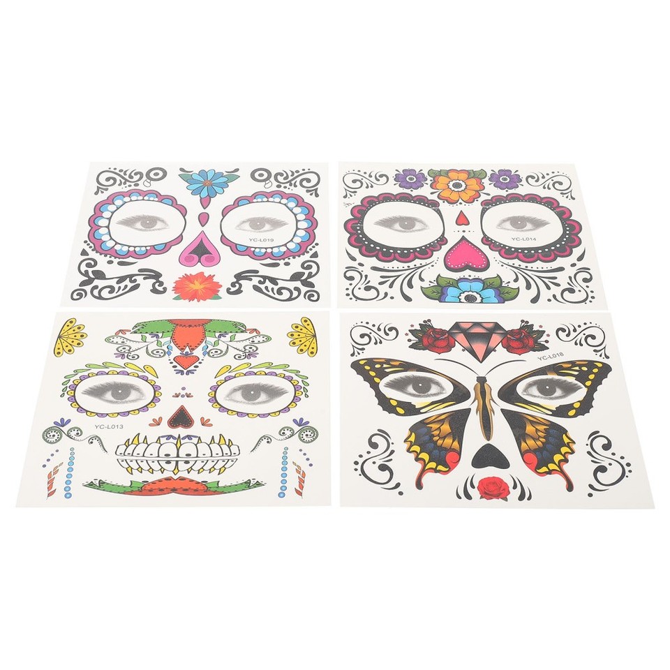 4 Sheets Halloween Face Temporary Tattoos Face Tattoos Decals Face ...
