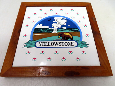 VTG 6" Square Ceramic Tile YELLOWSTONE Wall Decor Trivet Wood Framed | eBay