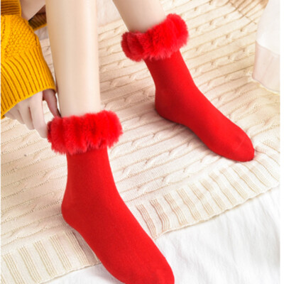1 Pair Women Warm Socks Fluffy Faux Fur Top Comfort Boot Socks Hosiery ...