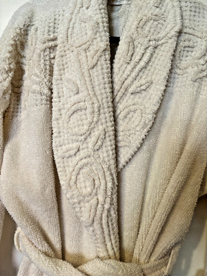 Stan Herman Ivory White Chenille Long Robe with Belt Large USA EUC | eBay