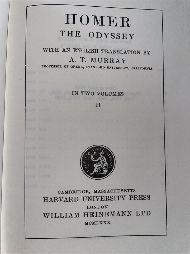 LOEB Classical Library Ancient Greece Homer The Odyssey Book II ...