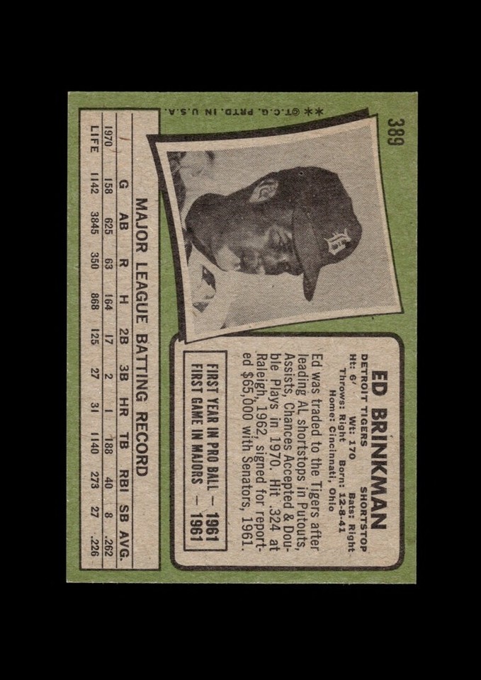 1971 Topps Set-Break #389 Ed Brinkman NR-MINT *GMCARDS* | eBay