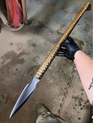 CUSTOM HANDMADE HIGH CARBON STEEL BOAR HUNTING SPEAR WITH LEATHER ...