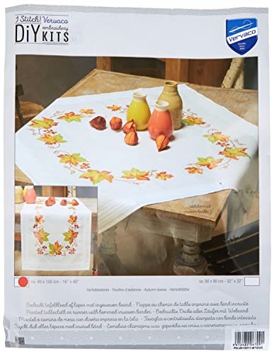 Autumn Leaves Table Runner Stamped Embroidery Kit | eBay