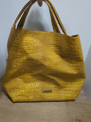 Jessica Simpson XL Tote Yellow Crocodile Pattern With Emerald Lining ...