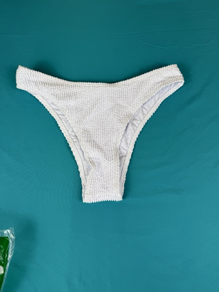 White Textured Bikini Bottoms High Cut Cheeky Swimwear NWOT Size Small ...