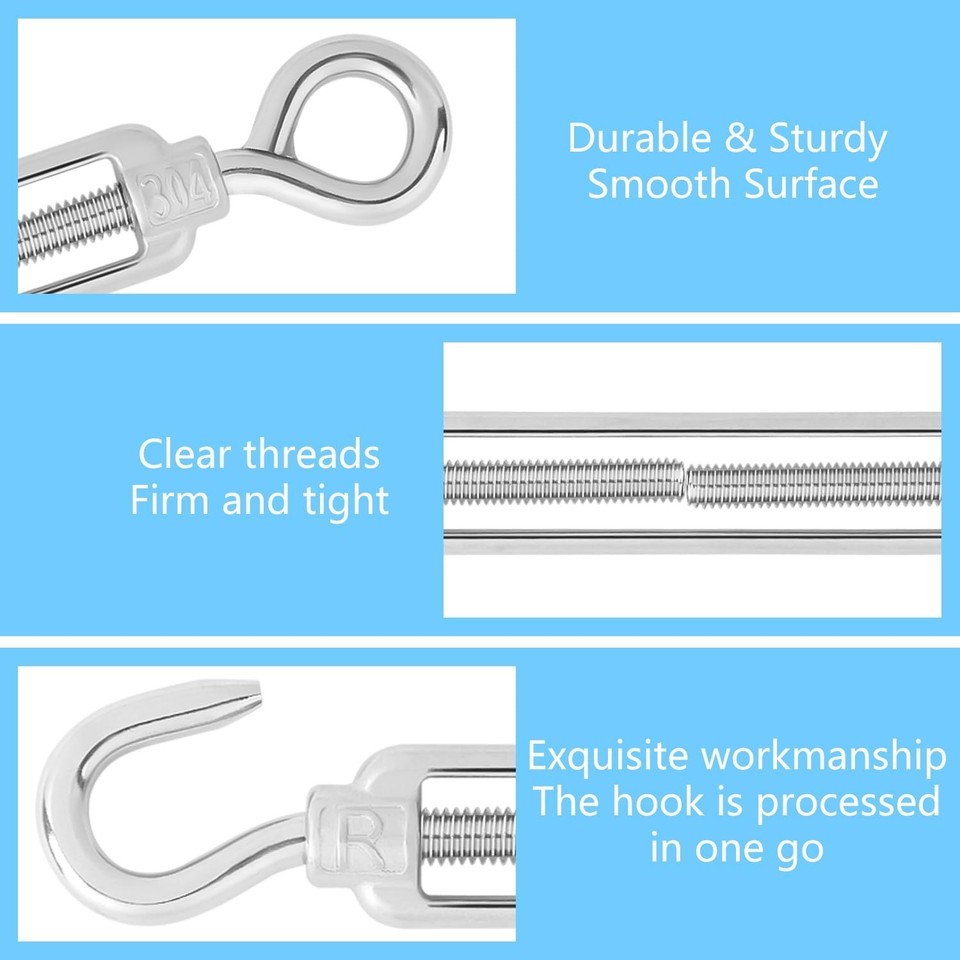 6 Pcs M6 Eye & Hook Turnbuckle Tension Wire Rope, 12 Pcs M3 Wire Rope ...