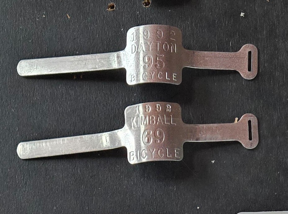 1992 DAYTON IA & 1992 KIMBALL NE BICYCLE LICENSE PLATE TAGS #95 &69 | eBay