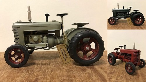NEW Metal Tin Tractor Model Grey Green Red Massey Ferguson Style ...