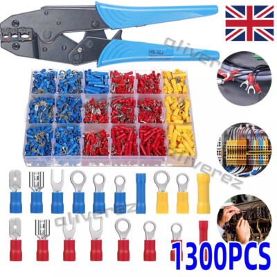 1300Pcs Assorted Insulated Electrical Wire Terminals Crimp Connectors ...