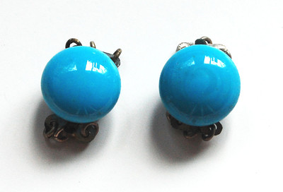 VINTAGE JEWELRY CLASPS • JAPAN GLASS * 12mm • TURQUOISE BLUE • 3 STRAND ...