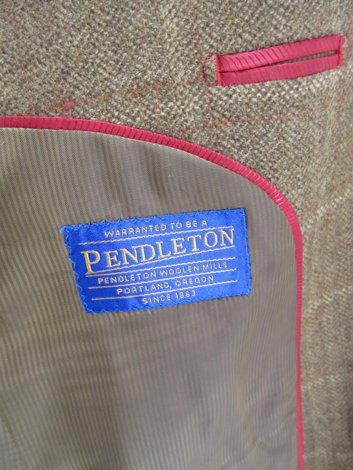 Pendleton Sport Coat Men 46 Brown Blazer Wool Tweed Windowpane Check ...