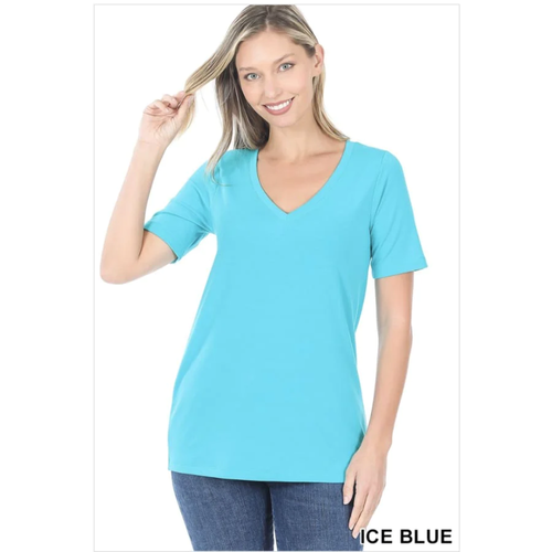Our Favourite Short Sleeve V-Neck Top - Ice Blue - Picture 1 of 3