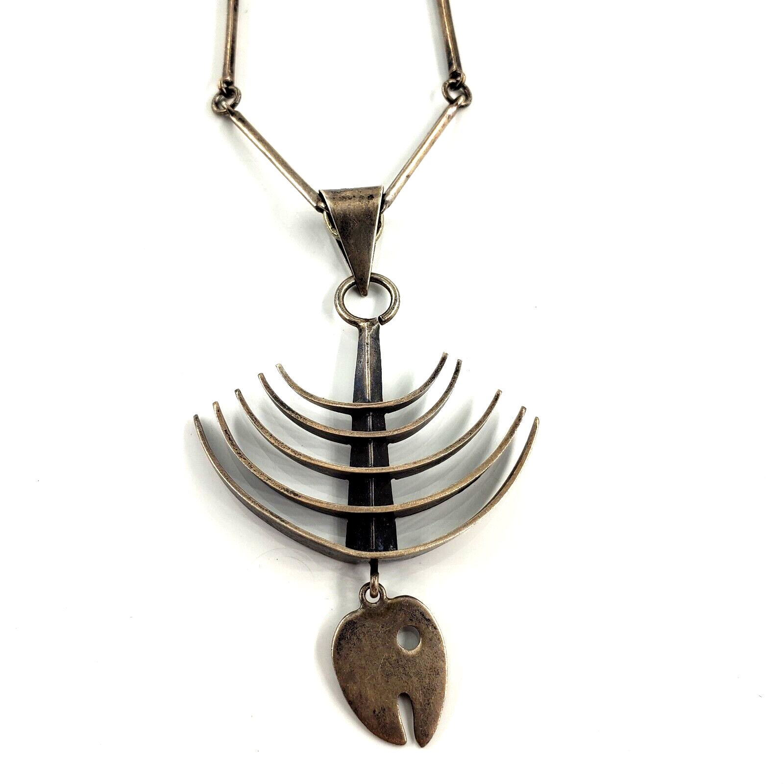 Vintage TAXCO EAGLE 3 Mexico Sterling Silver Fish Bones 18" Necklace ...