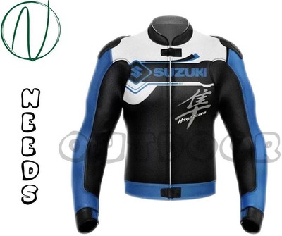 SUZUKI SHARP RACER LEATHER RACING JACKET ARMOR PROTECTED CE APPROVED ...