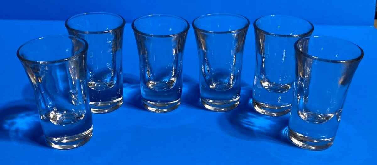 Vintage Clear Glass Shot Glass Heavy Thick Bottom Flared Top Set Of 6 ...